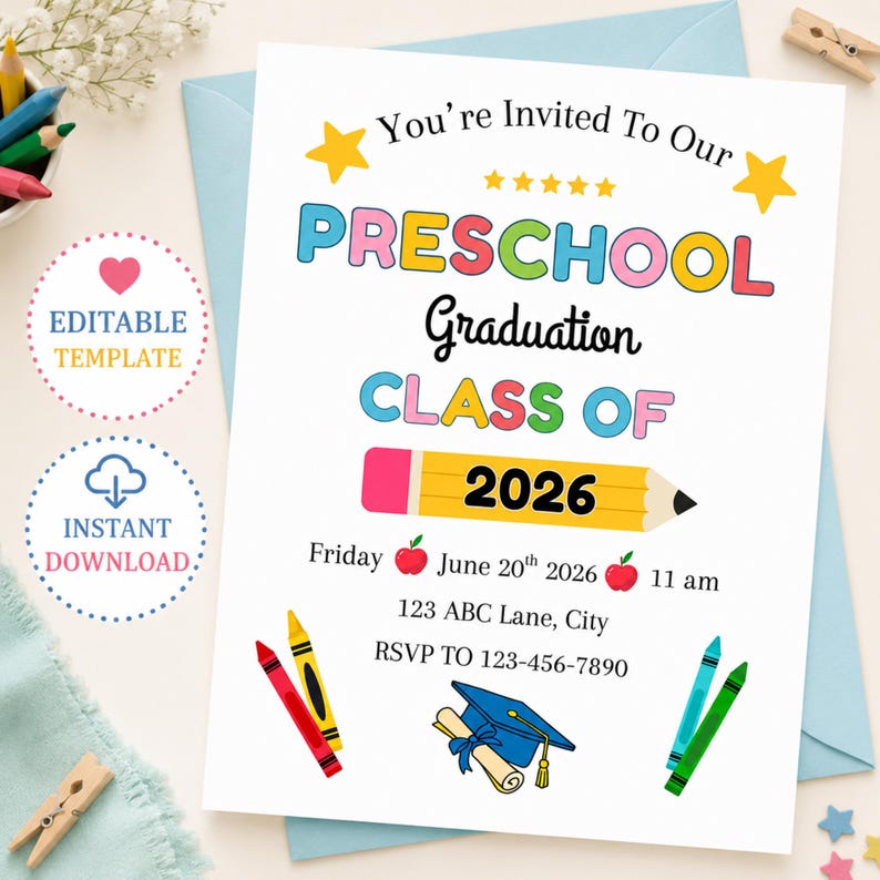 Editable Preschool Graduation Invitation, Preschool Grad Prek ...