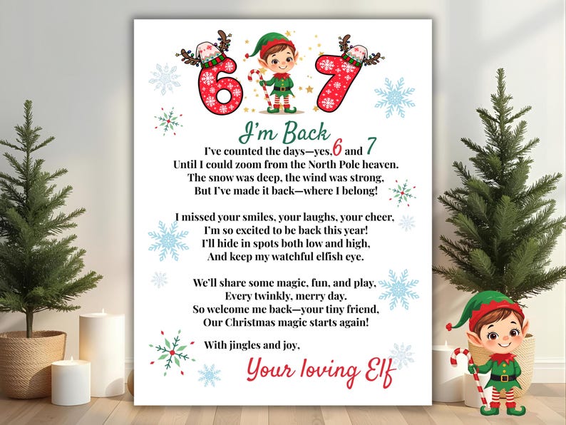 Elf Arrival 6 7 Letter, Elf 6 7 Letter, Elf Letter for 6-7, I'm Back ...