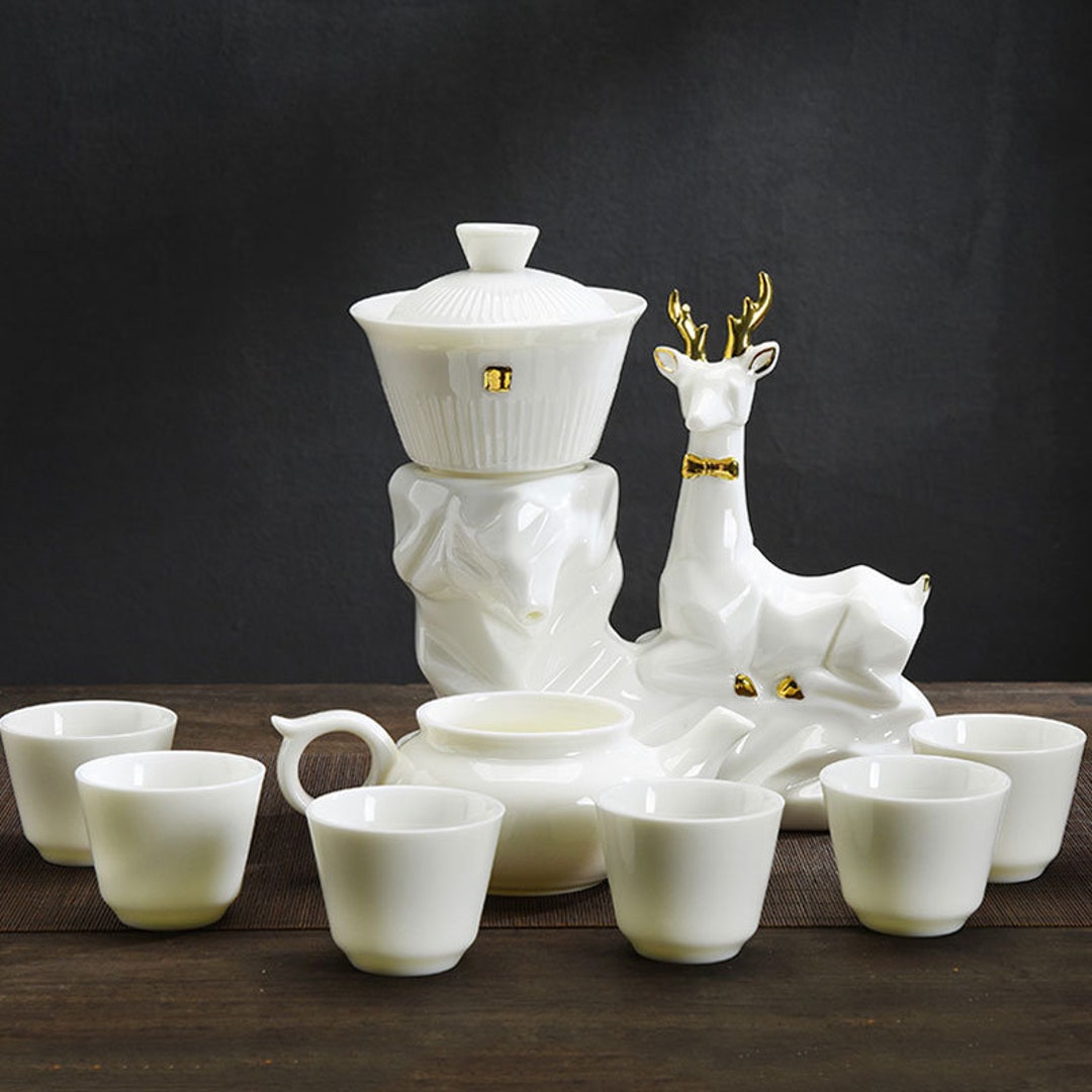 Mutton Fat Jade Fully Automatic Tea Set Creative Rotating Water Kung Fu ...