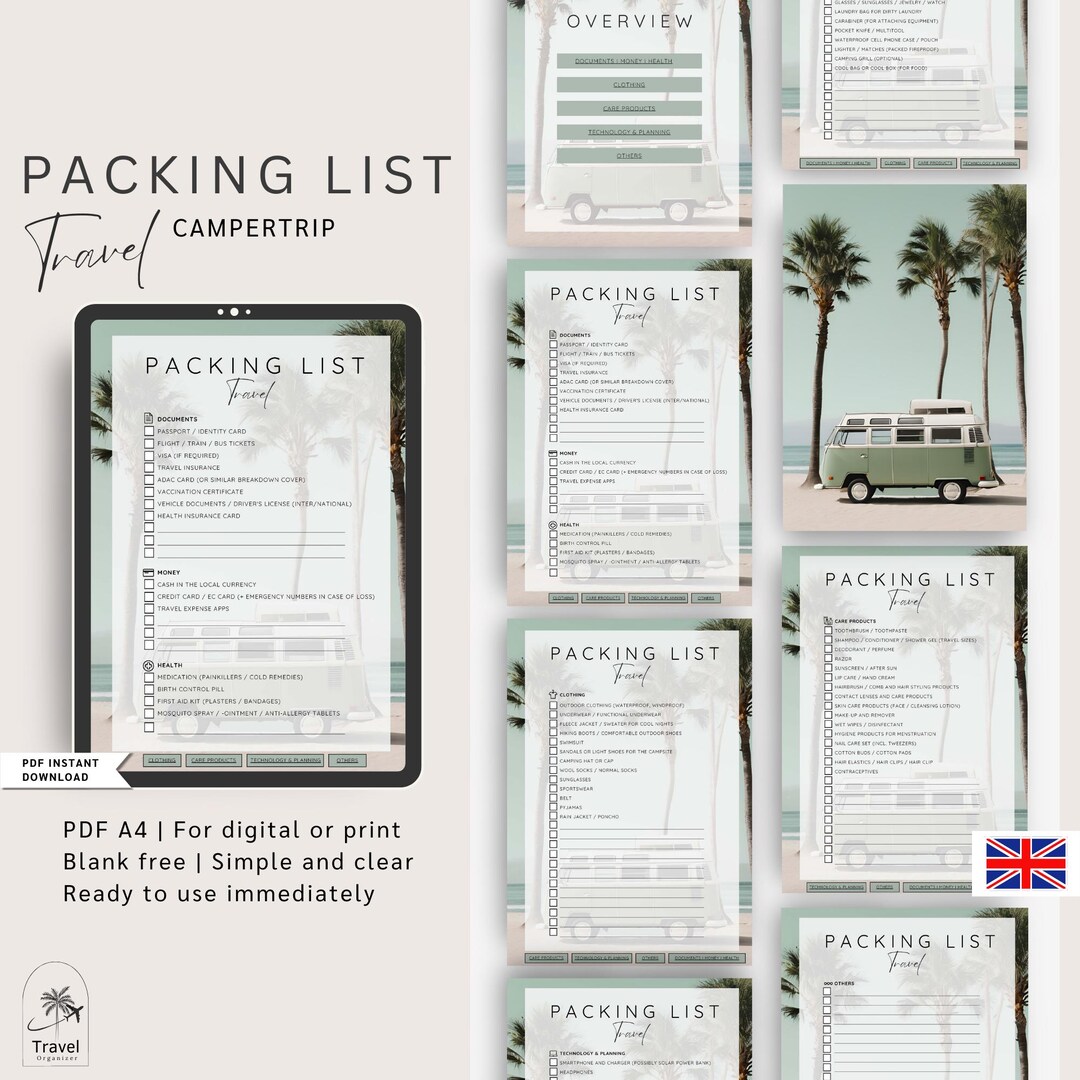 Digital Travel Packing List | Print or Digital | Camping Checklist ...