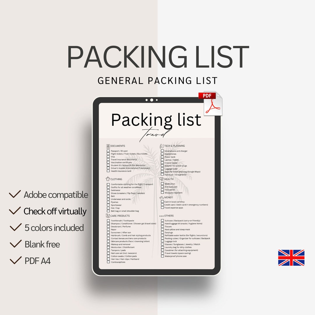 Digital Travel Packing List | Print or Digital | Travel Checklist ...