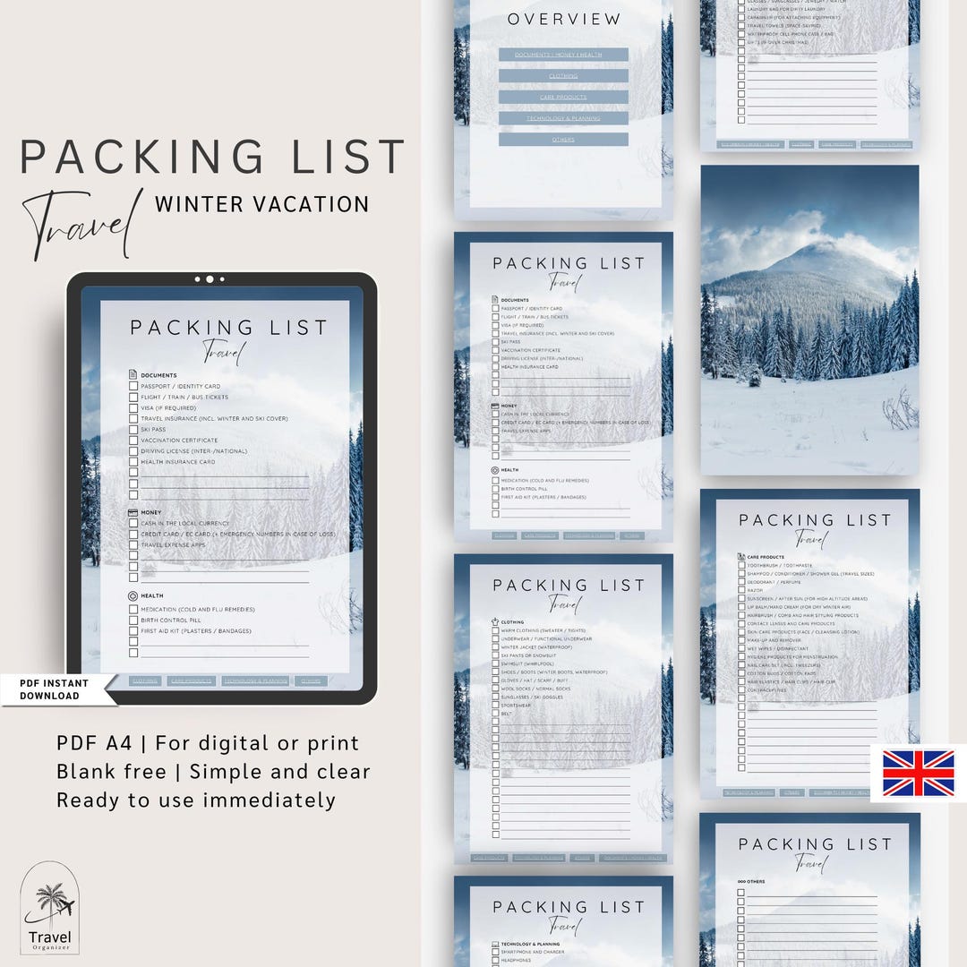 Digital Travel Packing List | Print or Digital | Winter Checklist ...