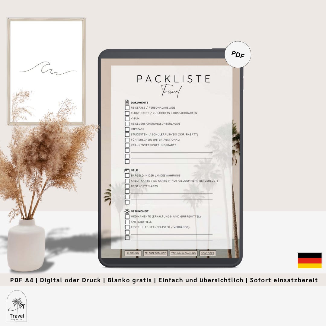Digital Travel Packing List German Travel Checklist Din A4 Travel ...