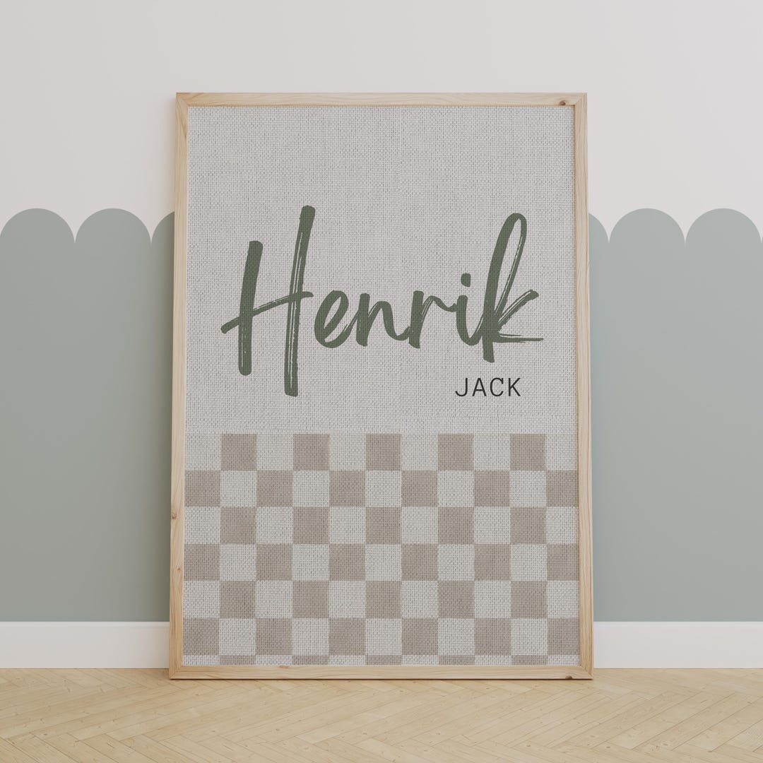 Personalized Name Art Print Custom Nursery Wall Decor Checker Name Sign ...