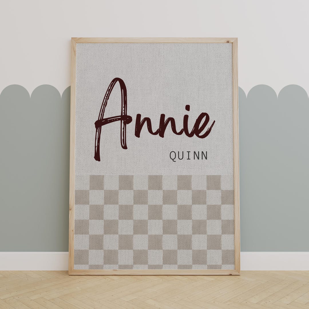 Personalized Name Art Print Custom Nursery Wall Decor Checker Name Sign ...