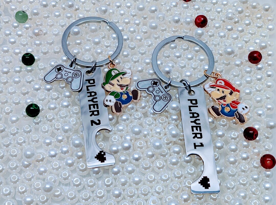 Mario Bro Video Game Keychain Set, Player 1 Player 2, Couples Keychains ...