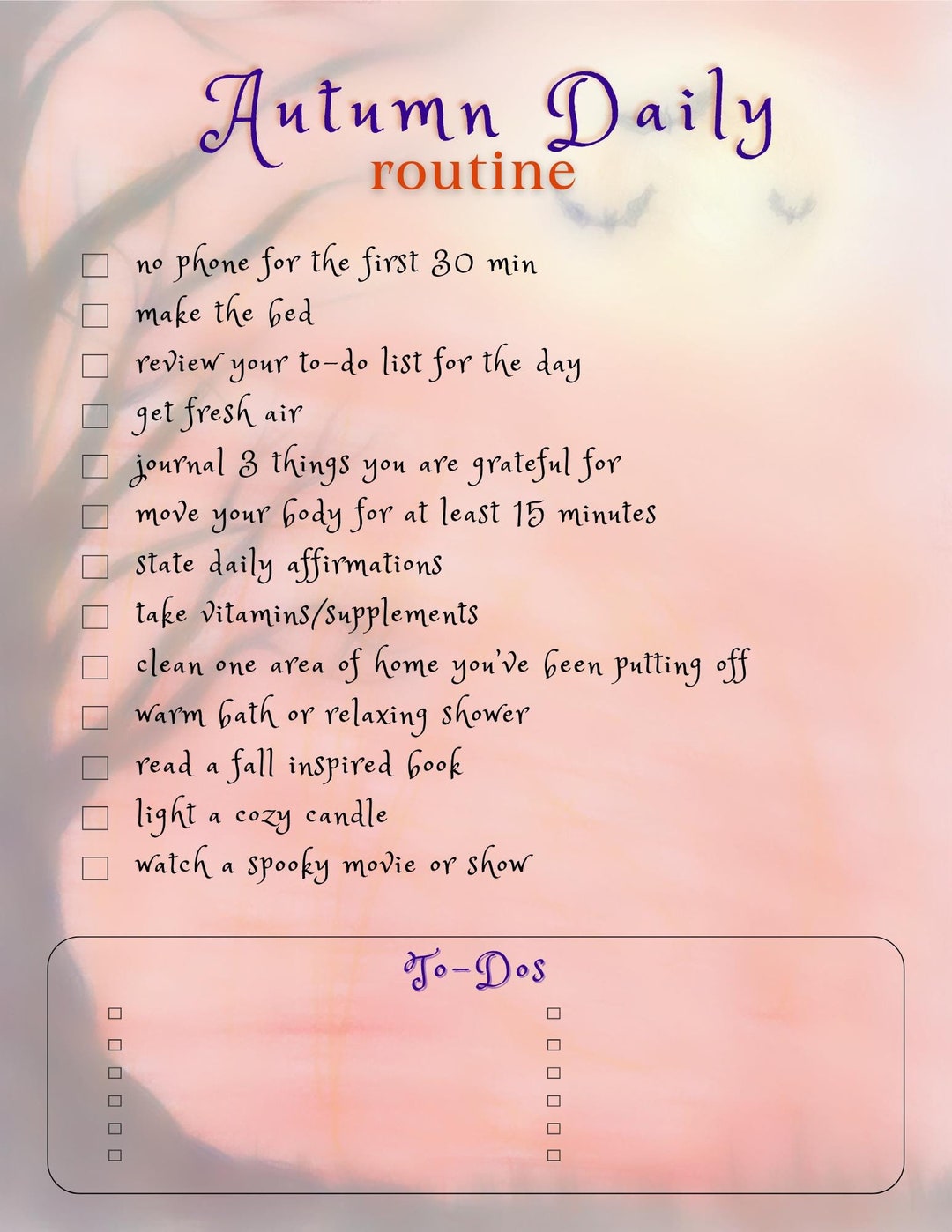 Spooky Fall/autumn Daily Routine Checklist Printable Checklist ...