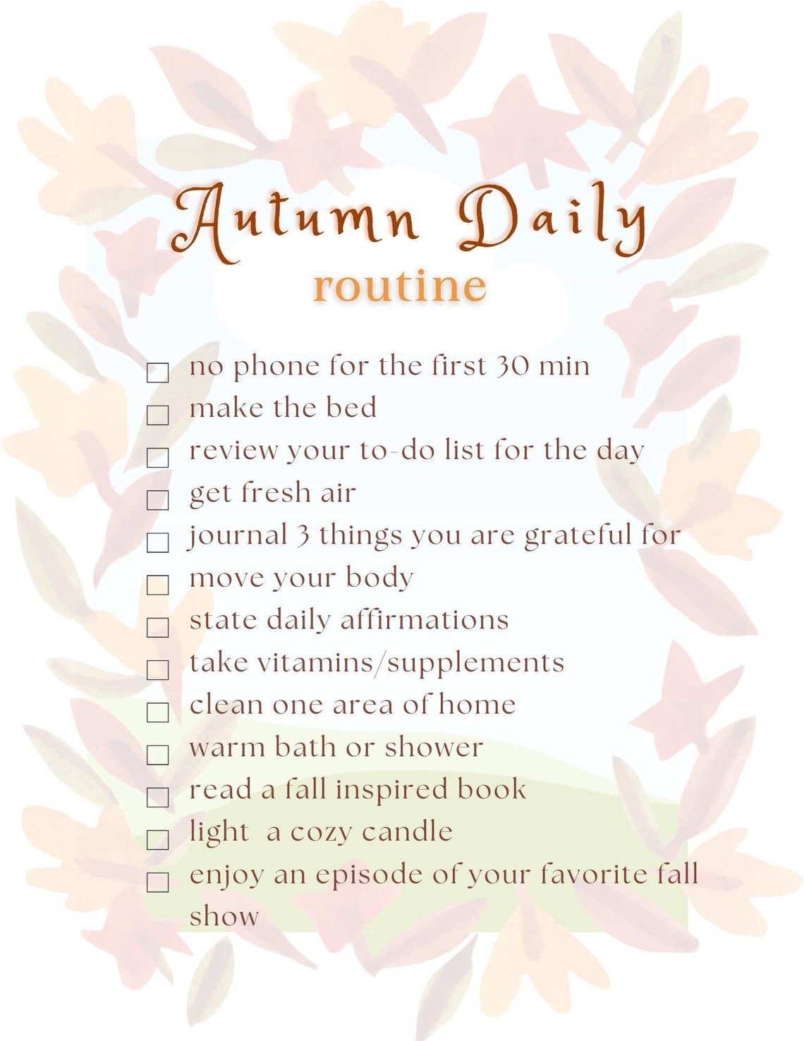 Fall/autumn Daily Routine Checklist Printable Checklist Checklist ...