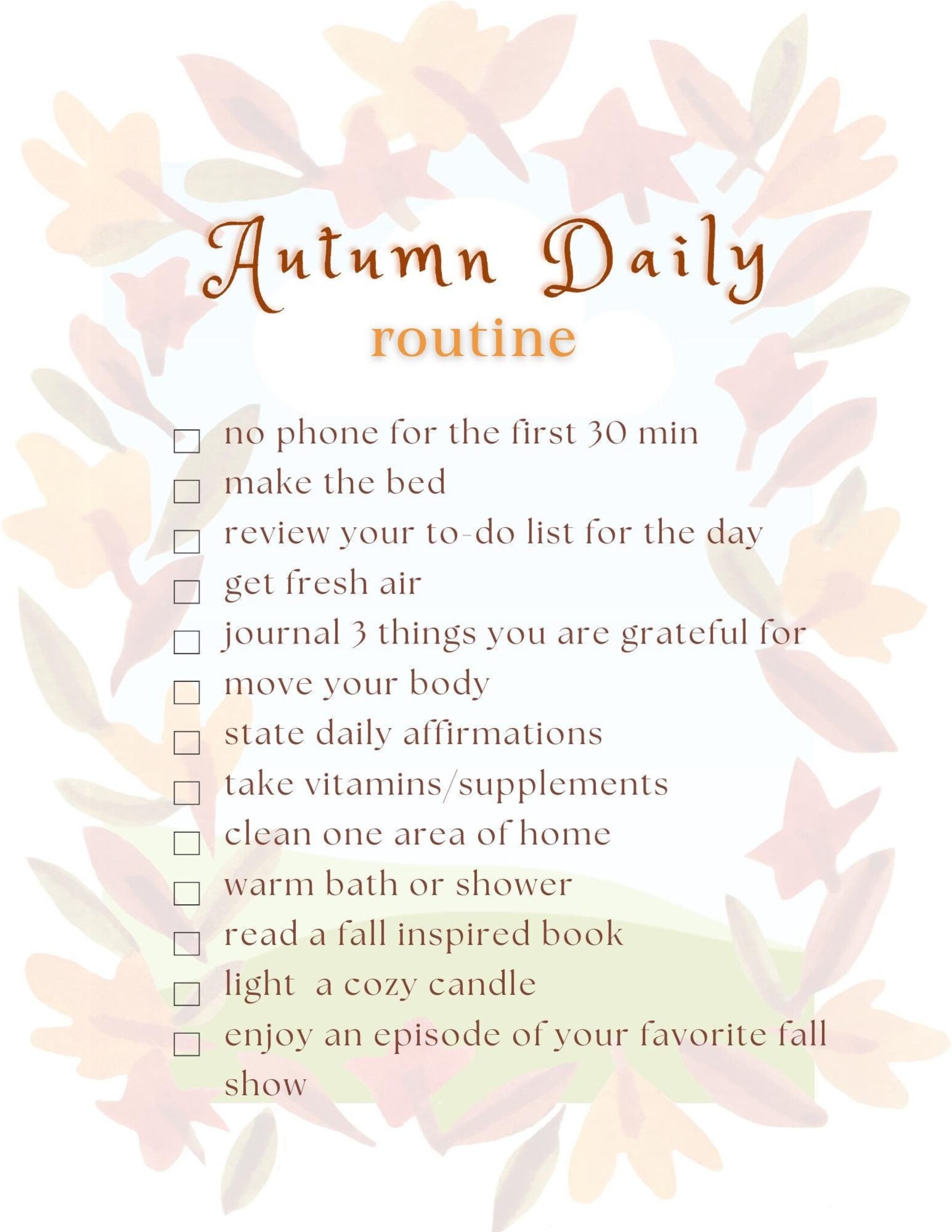 Fall/autumn Daily Routine Checklist Printable Checklist Checklist ...