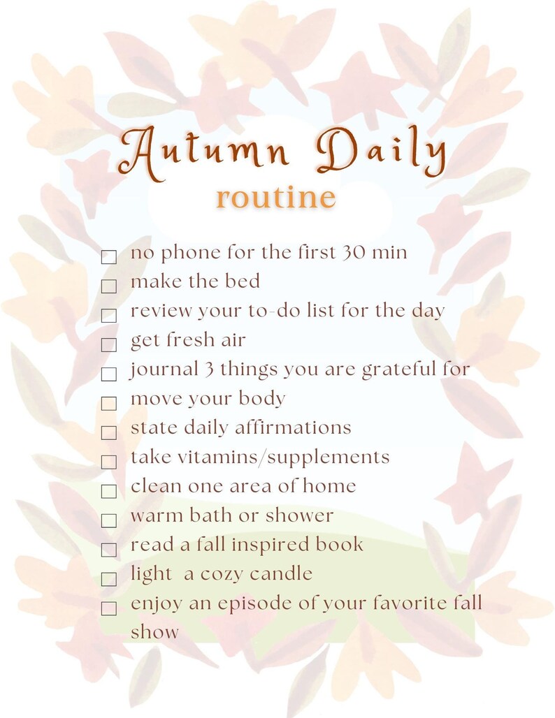 Fall/autumn Daily Routine Checklist Printable Checklist Checklist ...
