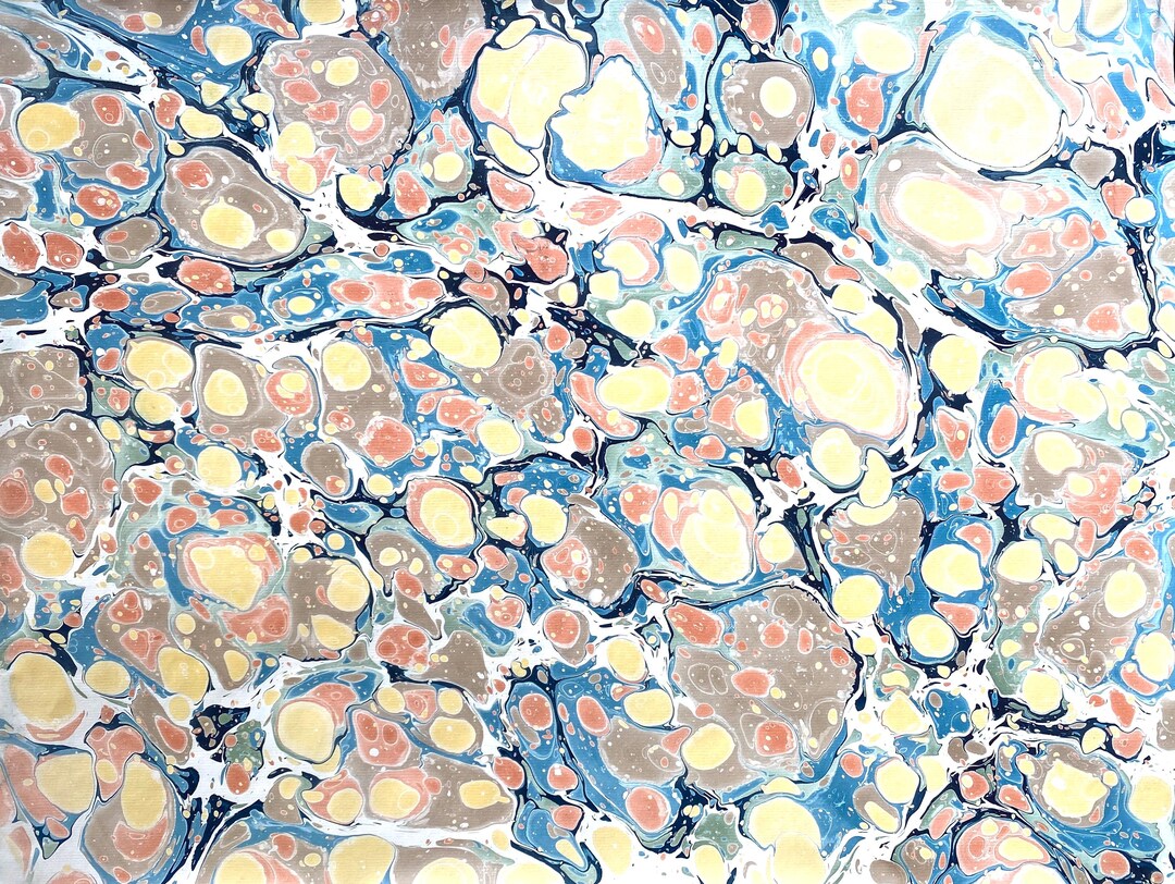 Marbled Paper Featuring Stone Pattern With Large Tan, Yellow, Aqua, Red ...