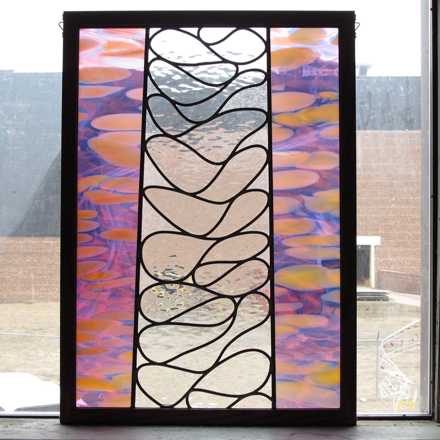 Abstract Stained Glass Hanging Window With Mouth Blown Glass - Etsy