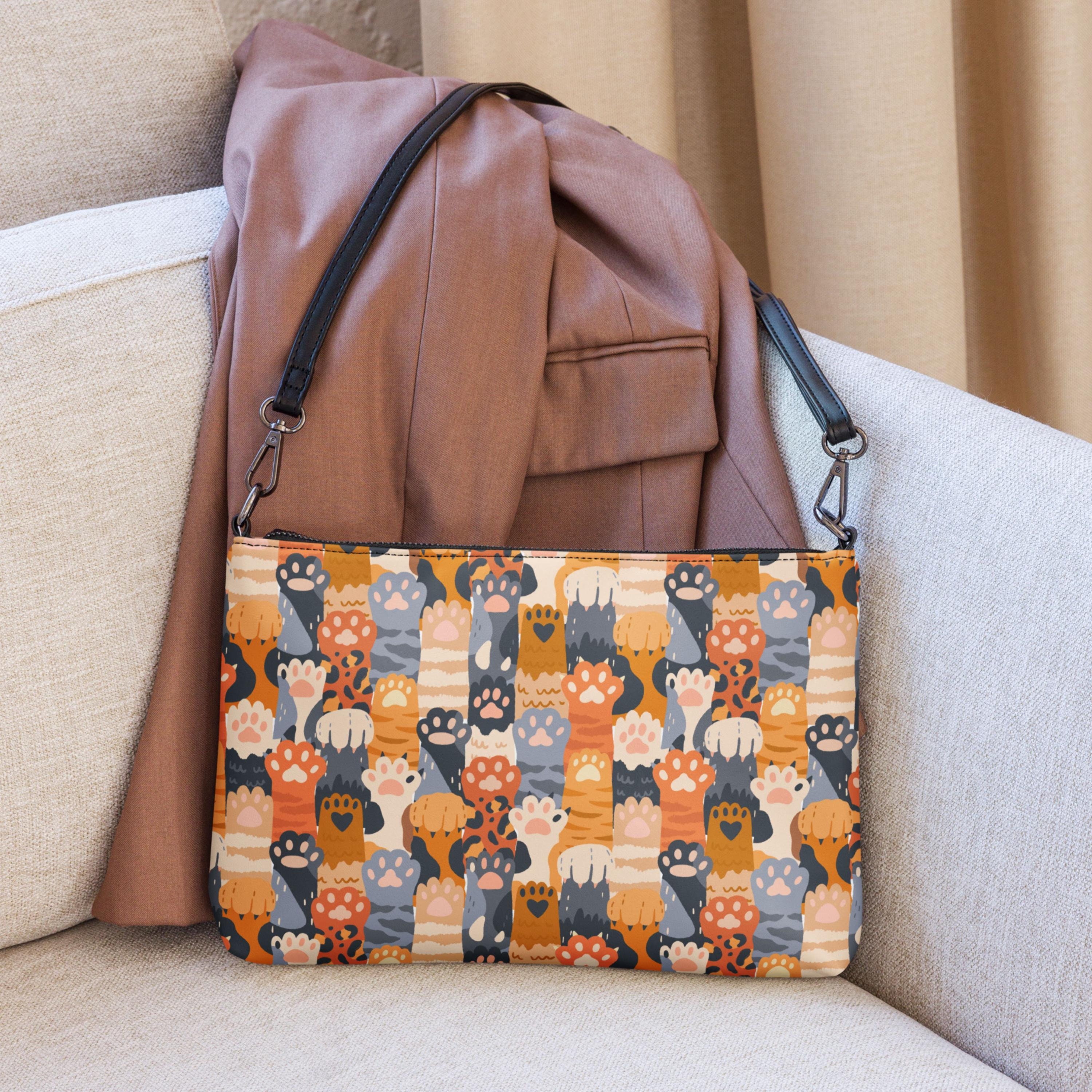 Cat Crossbody Bag, Cute Cat Paw Print Purse, School Work Shoulder Bag ...
