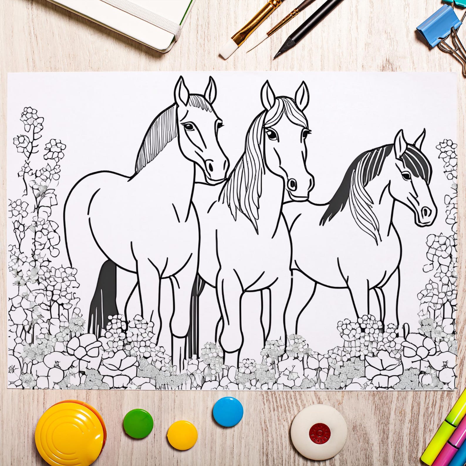 Horse Coloring Page - Printable Equestrian Art - Kids Activity - Horse ...