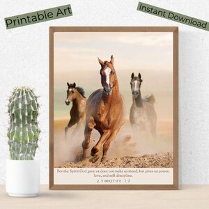 Galloping Horses Bible Verse Print - 2 Timothy 1:7 - Inspirational ...