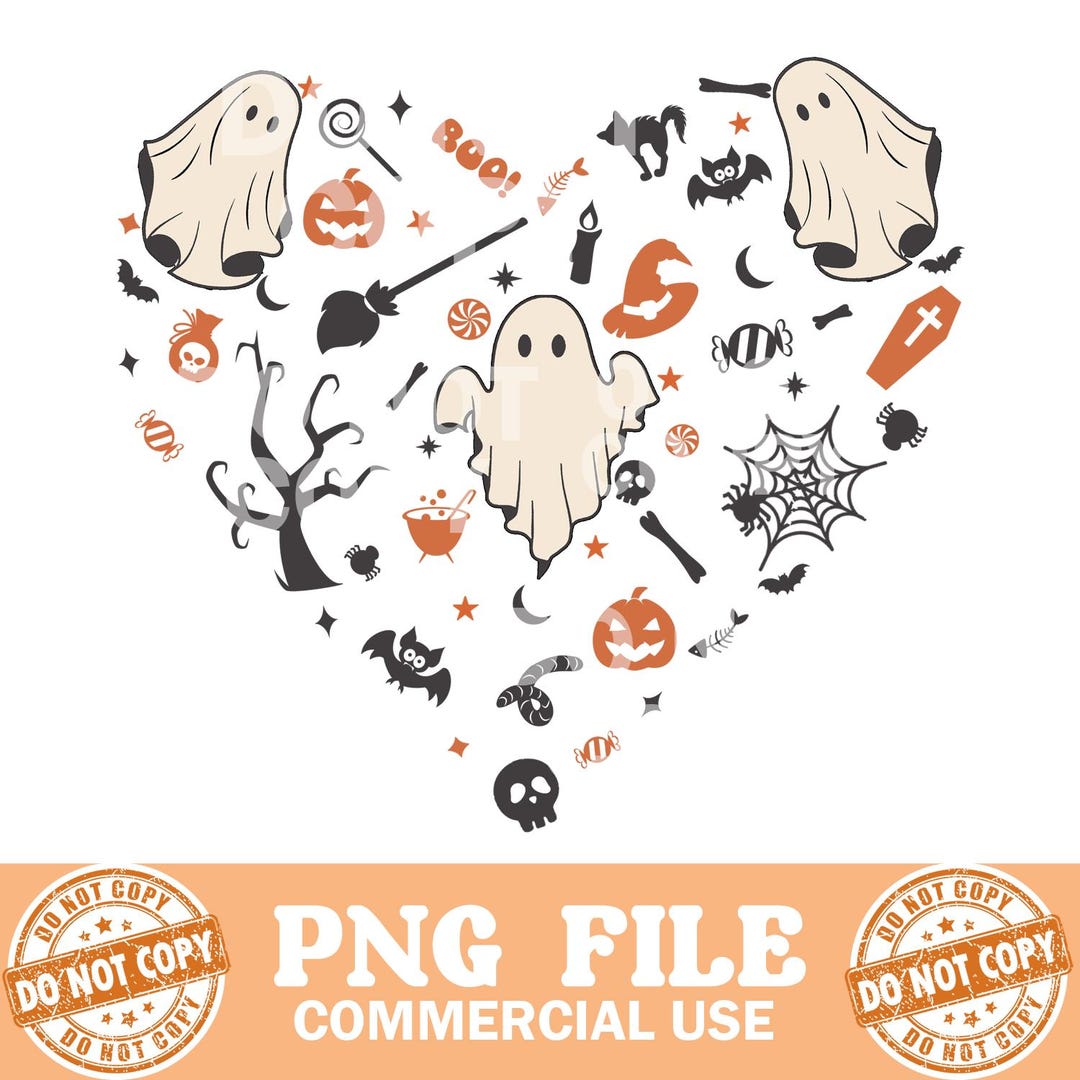 Vintage Halloween Ghost Heart Png, Retro Boo Ghost Love Png, Fall Png ...