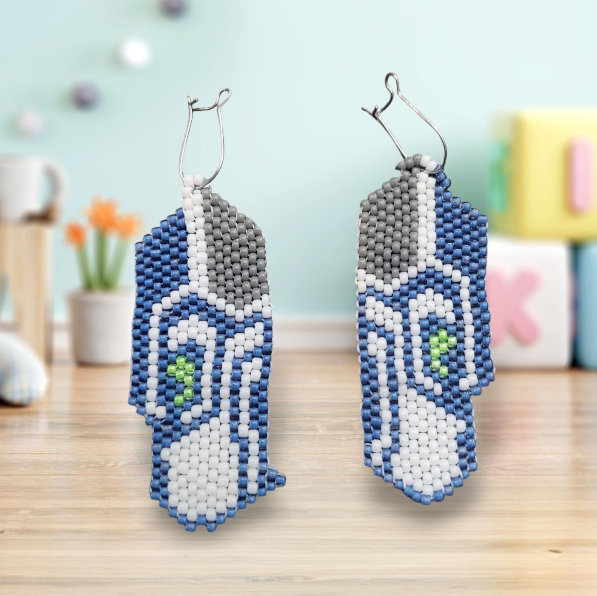 Seahawks Hand Beaded Earrings Blue 2in - Etsy
