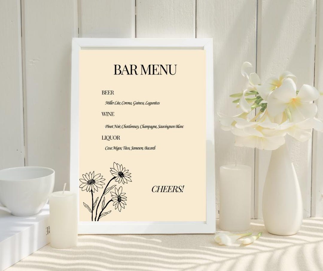 Minimalist Floral Bar Menu Template Product Descriptionelegant ...