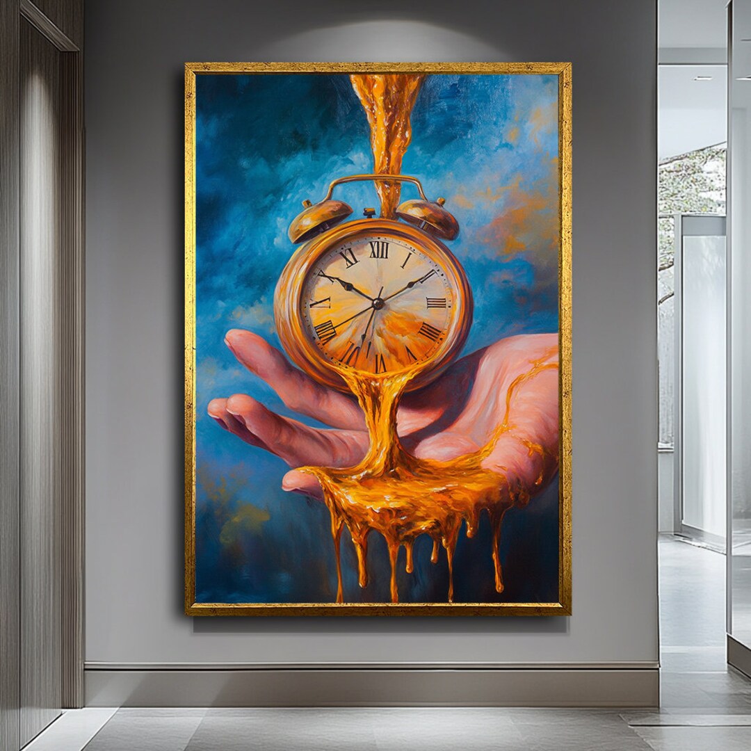 Surreal Clock Canvas Art , Surreal Melting Clock in Hand Art ...