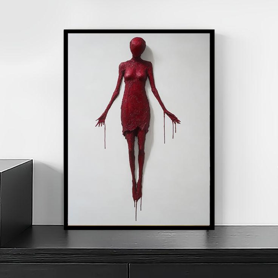 Abstract Red Woman Wall Art – Dripping Figurative Sculpture Painting ...