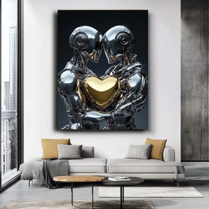 Metal Lovers Sculpture Canvas Art ,futuristic Romantic Wall Decor ...
