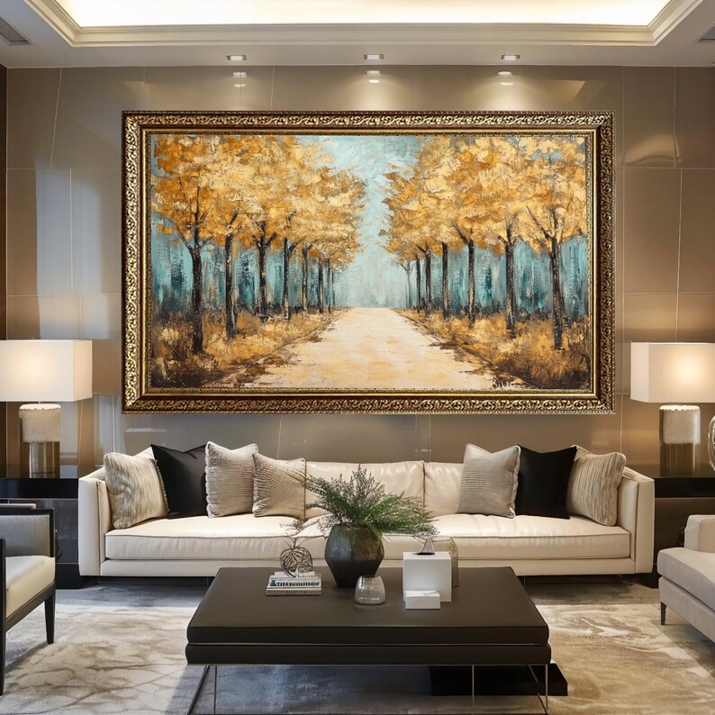 Golden Autumn Pathway Canvas, Tree Lined Lane Wall Art, Fall Landscape ...