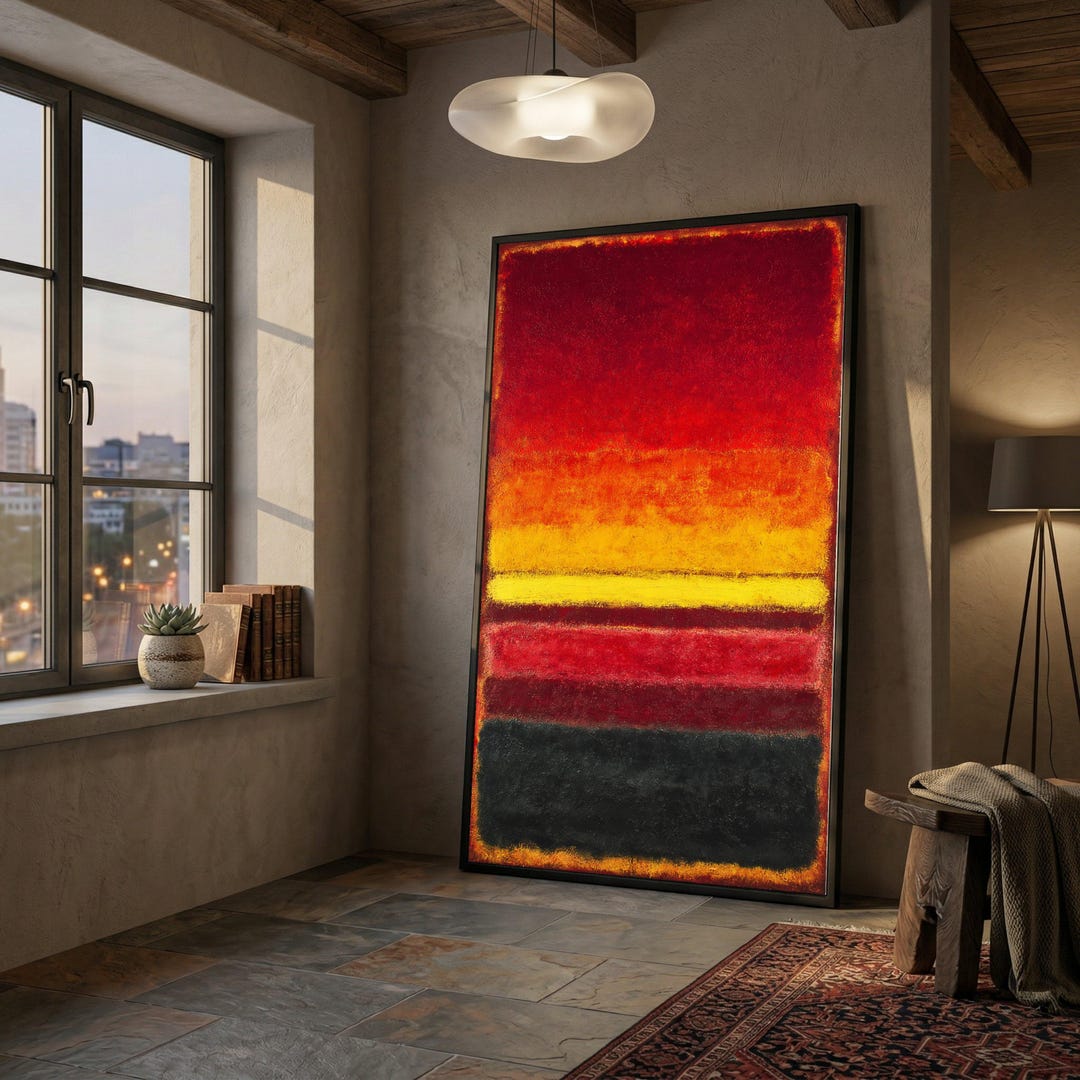 Abstract Color Block Canvas Wall Art, Modern Expressionist Design, Red ...