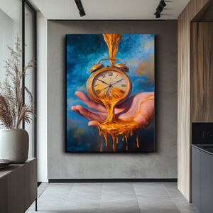 Surreal Clock Canvas Art , Surreal Melting Clock in Hand Art ...