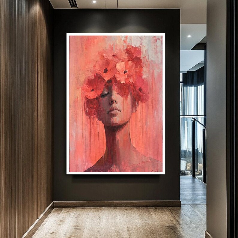 Abstract Flower Head Woman Canvas Art - Modern Feminine Portrait ...
