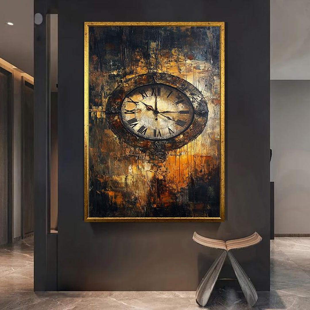 Vintage Clock Wall Art – Abstract Timepiece Canvas – Rustic Roman ...