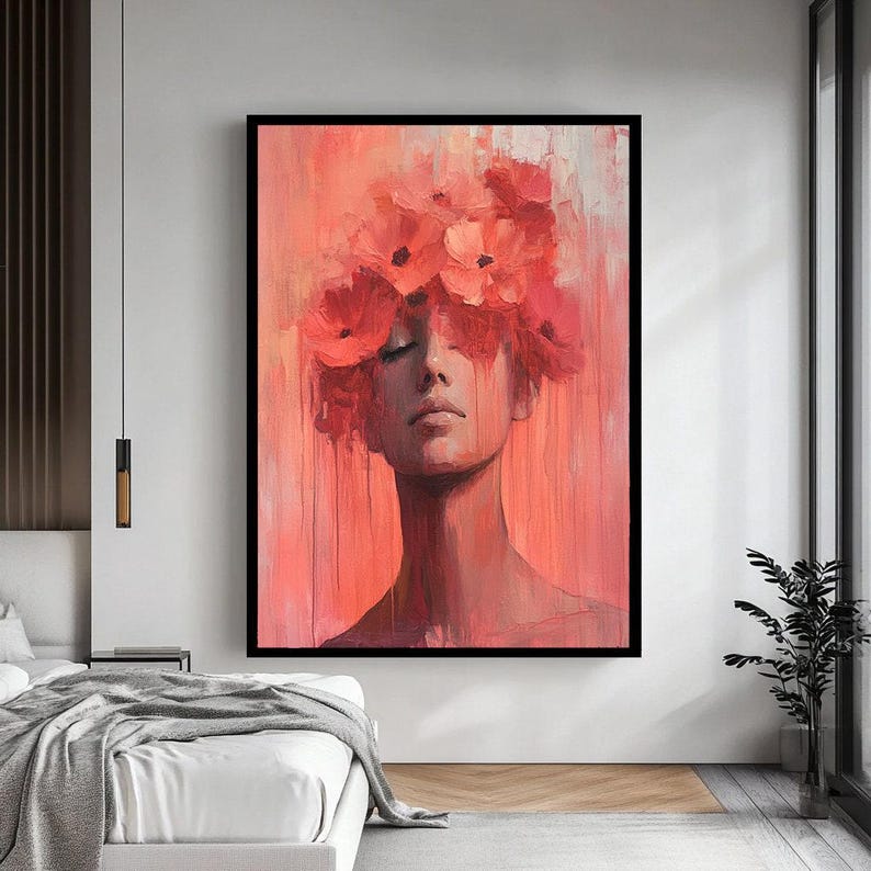 Abstract Flower Head Woman Canvas Art - Modern Feminine Portrait ...