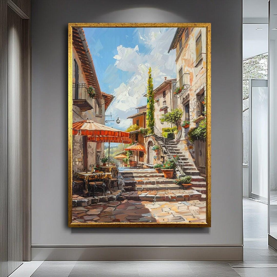 Charming Street Scene Canvas Art | Urban Cityscape Painting | Hand ...