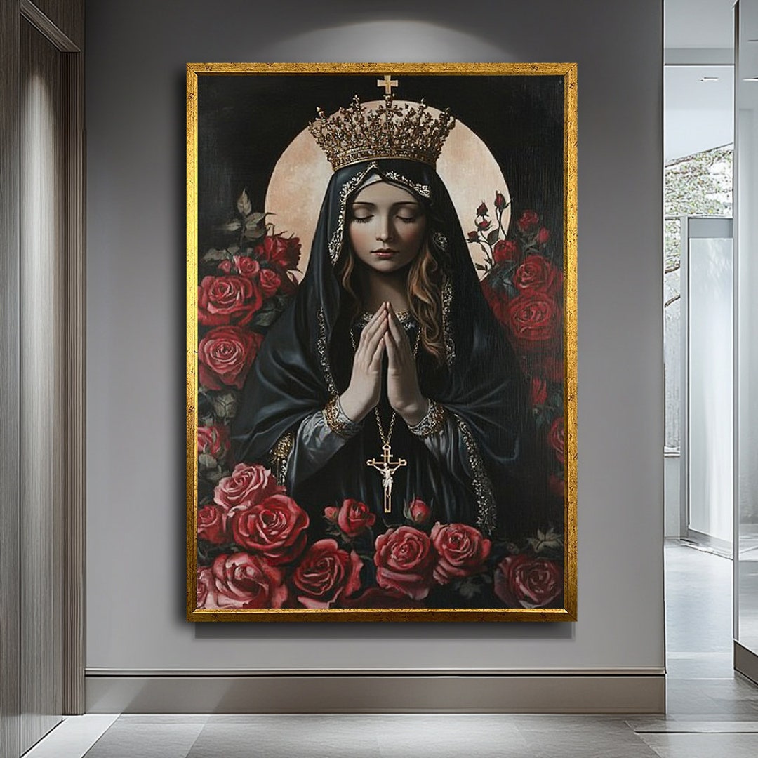 Virgin Mary Praying Canvas Art, Religious Icon Wall Art, Large Sacred ...