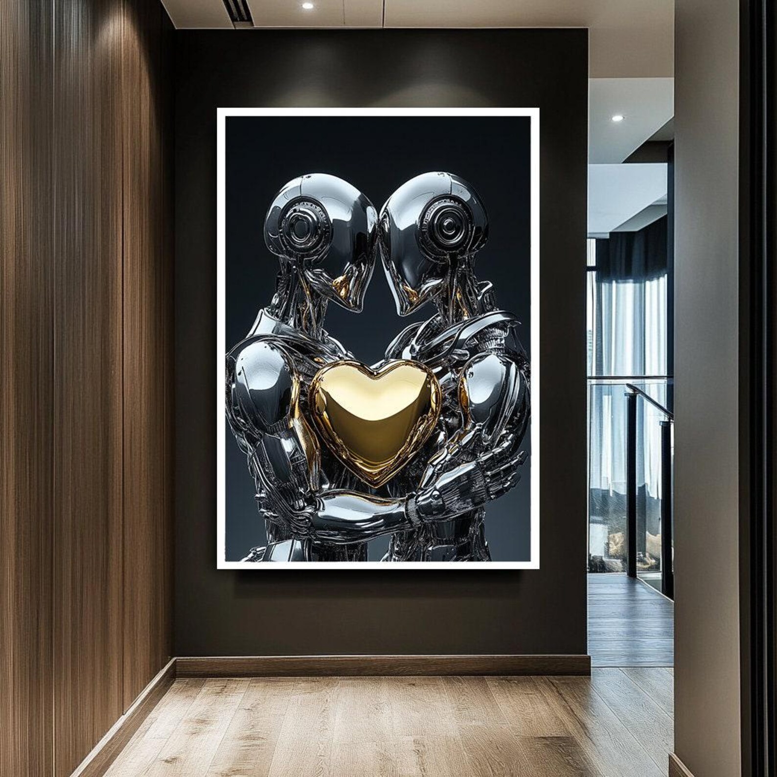 Metal Lovers Sculpture Canvas Art ,futuristic Romantic Wall Decor ...