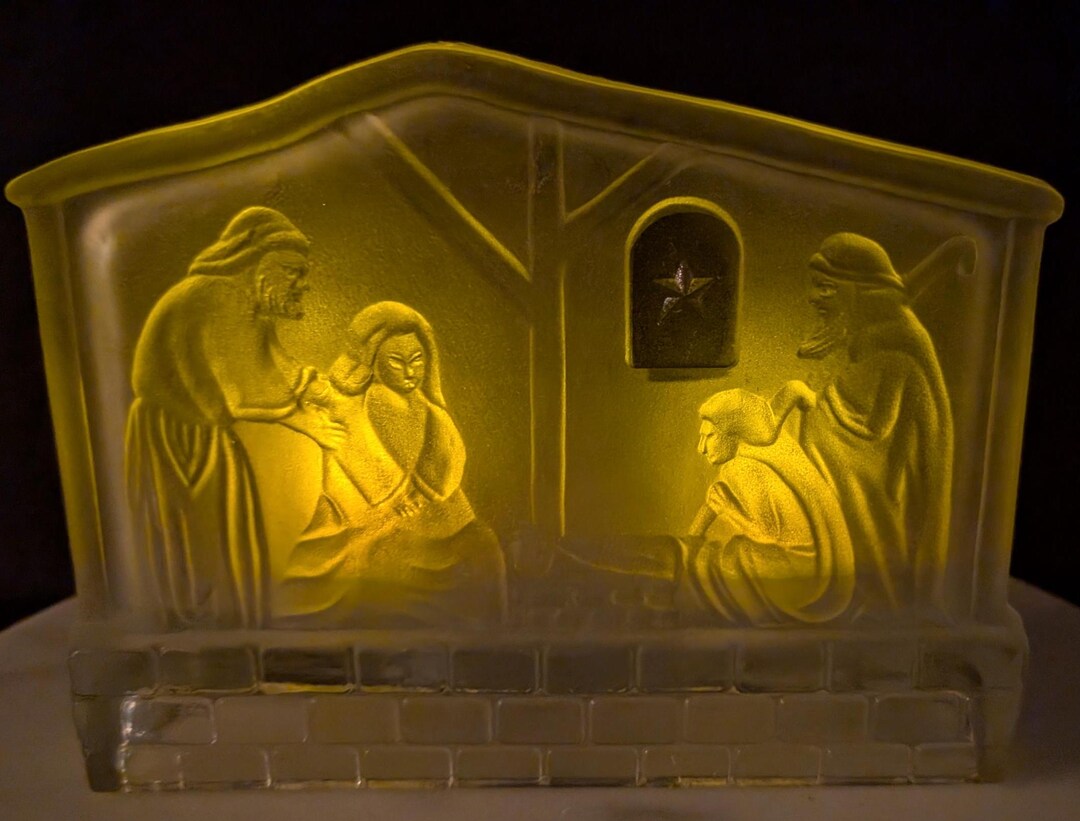 Vintage Crystal Glass Nativity 2 Tea Light Candle Holder Christmas ...
