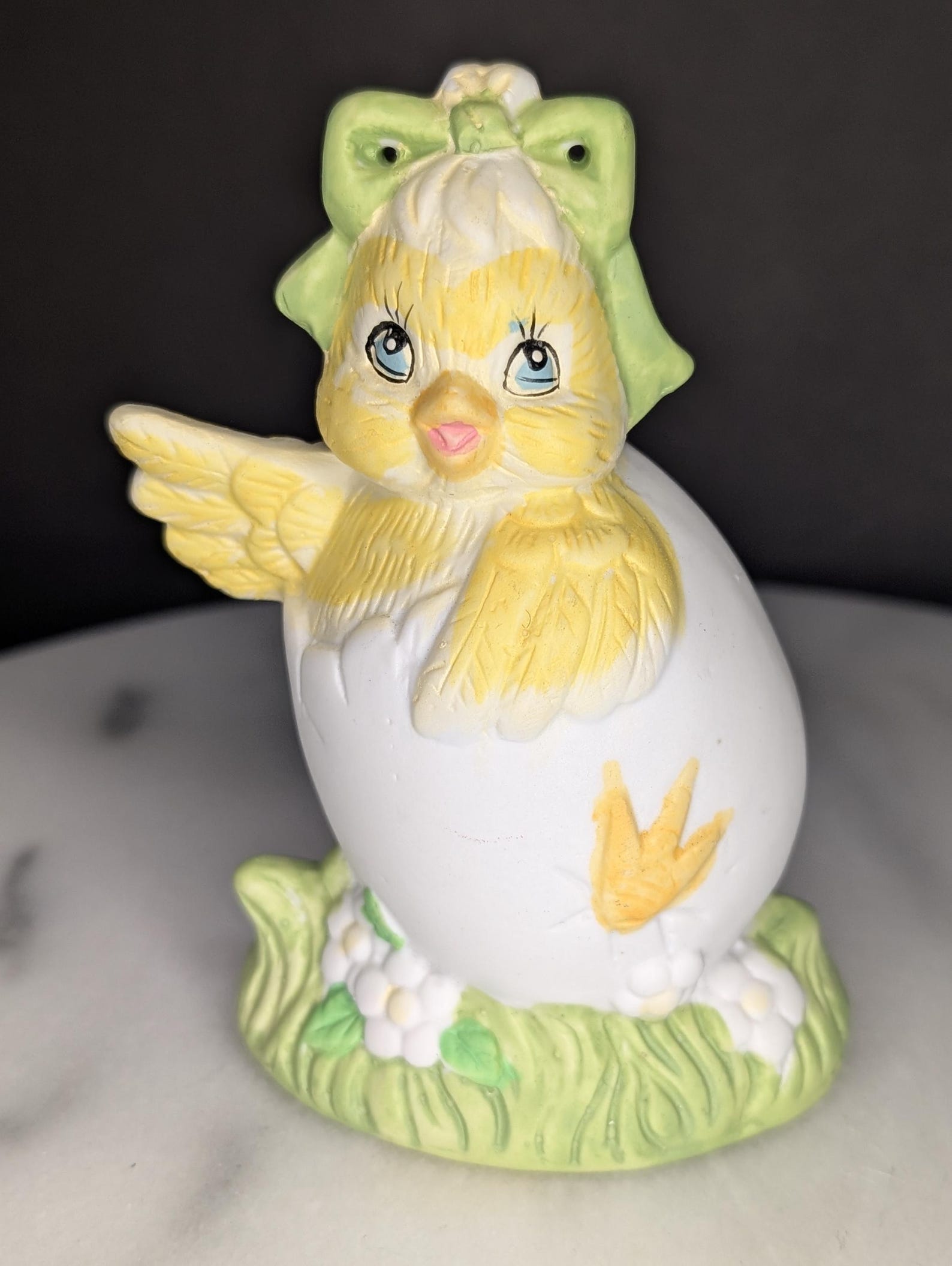 VINTAGE Easter Yellow Baby Chick in Egg Hatching Ceramic Chicken ...
