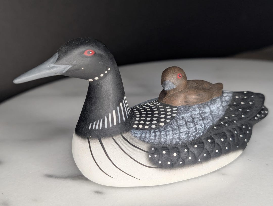 Vintage Ceramic Zavoti Mold Stamped Hand Painted Loon With Baby on Back ...