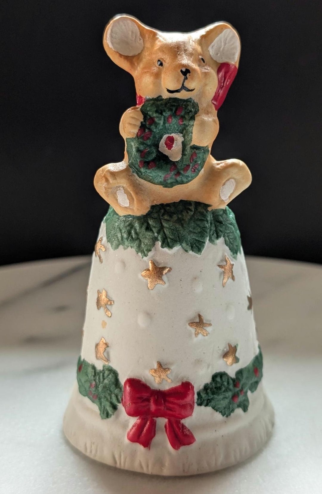 Vintage Ceramic Christmas Bell With Mouse and Wreath - Etsy