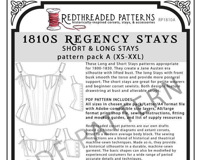 1810s Short Stays PDF Pattern - Size Pack A (XS–XXL) - Etsy
