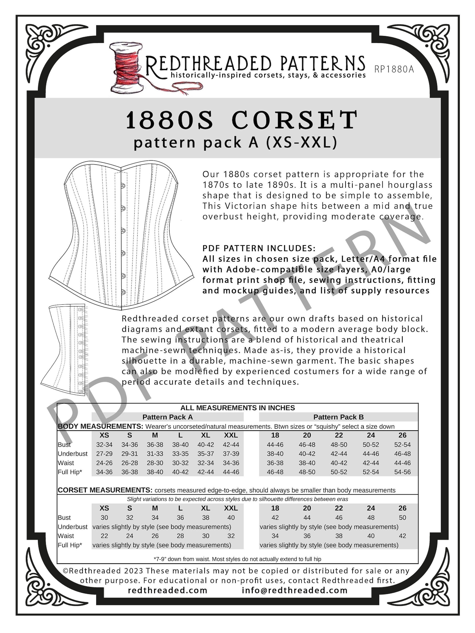 1880s Corset PDF Pattern - Size Pack A (XS-XXL) - Etsy