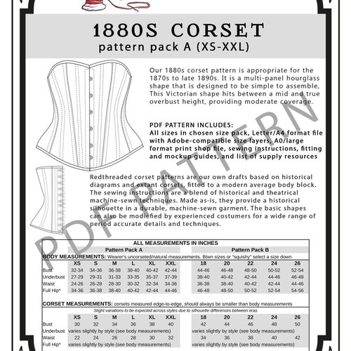 1860s Gored Corset PDF Pattern Size Pack A XS-XXL - Etsy Australia