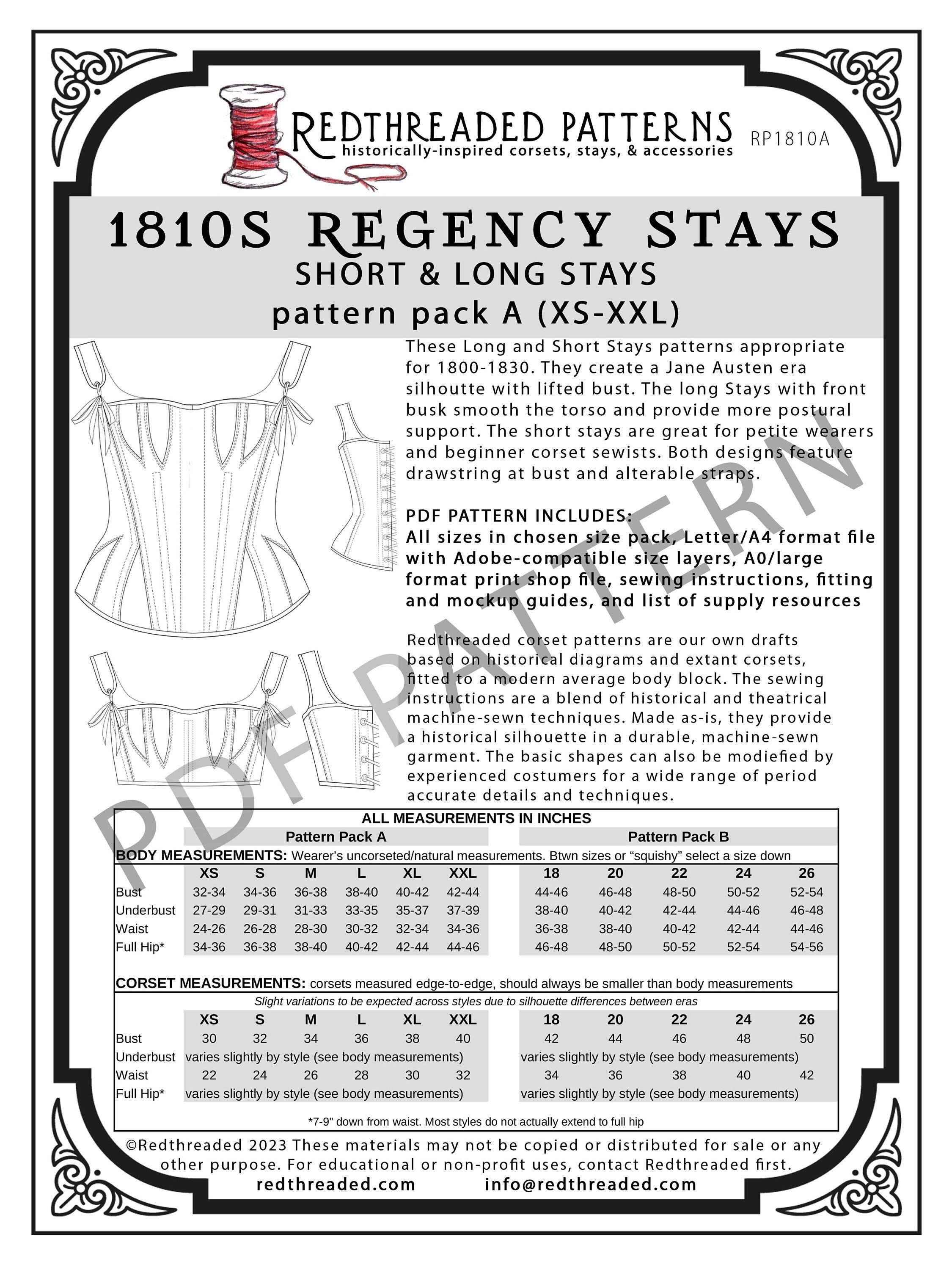 1810s Regency Stays PDF Pattern Pack A sizes XSXXL - Etsy Australia