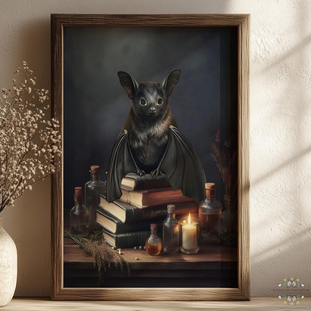 Black Bat Artwork, Bat Print, Dark Aesthetics, Goth Artwork, Whimsical ...