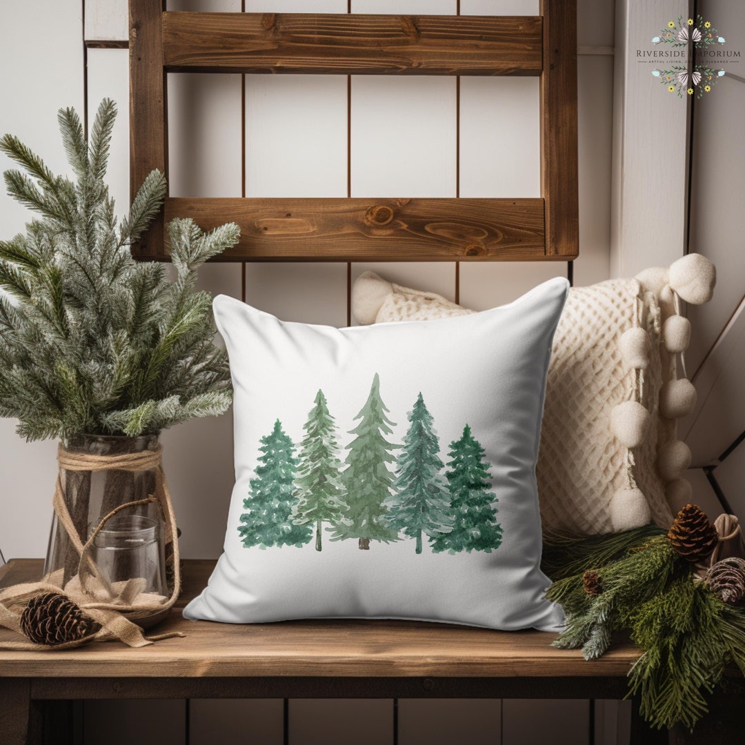 Winter Tree Pillow Cover Pine Tree Pillow Cover Woodland Pillow Cover ...