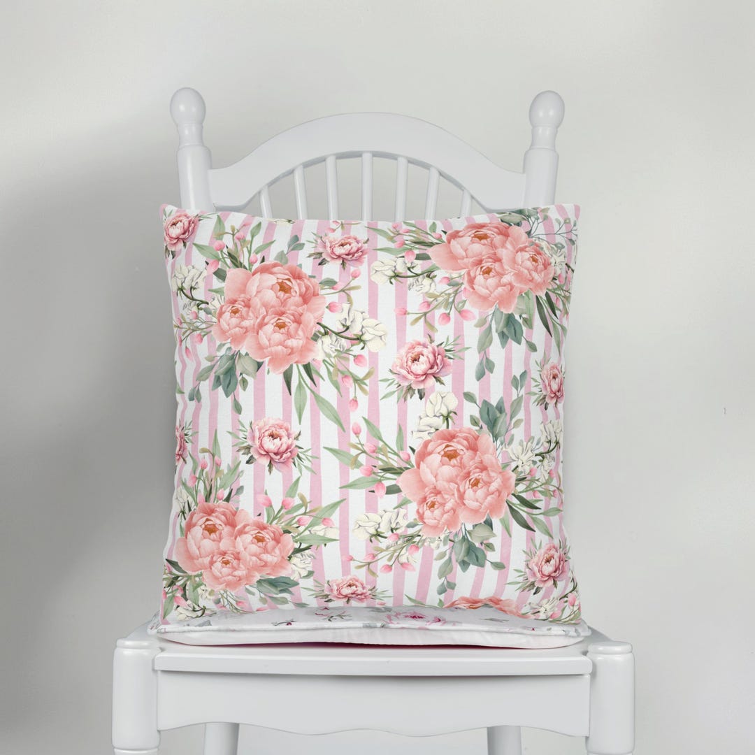 Pink Rose Pillow Cover, Rose Garden Spring Couch Decor, Cottage Style ...