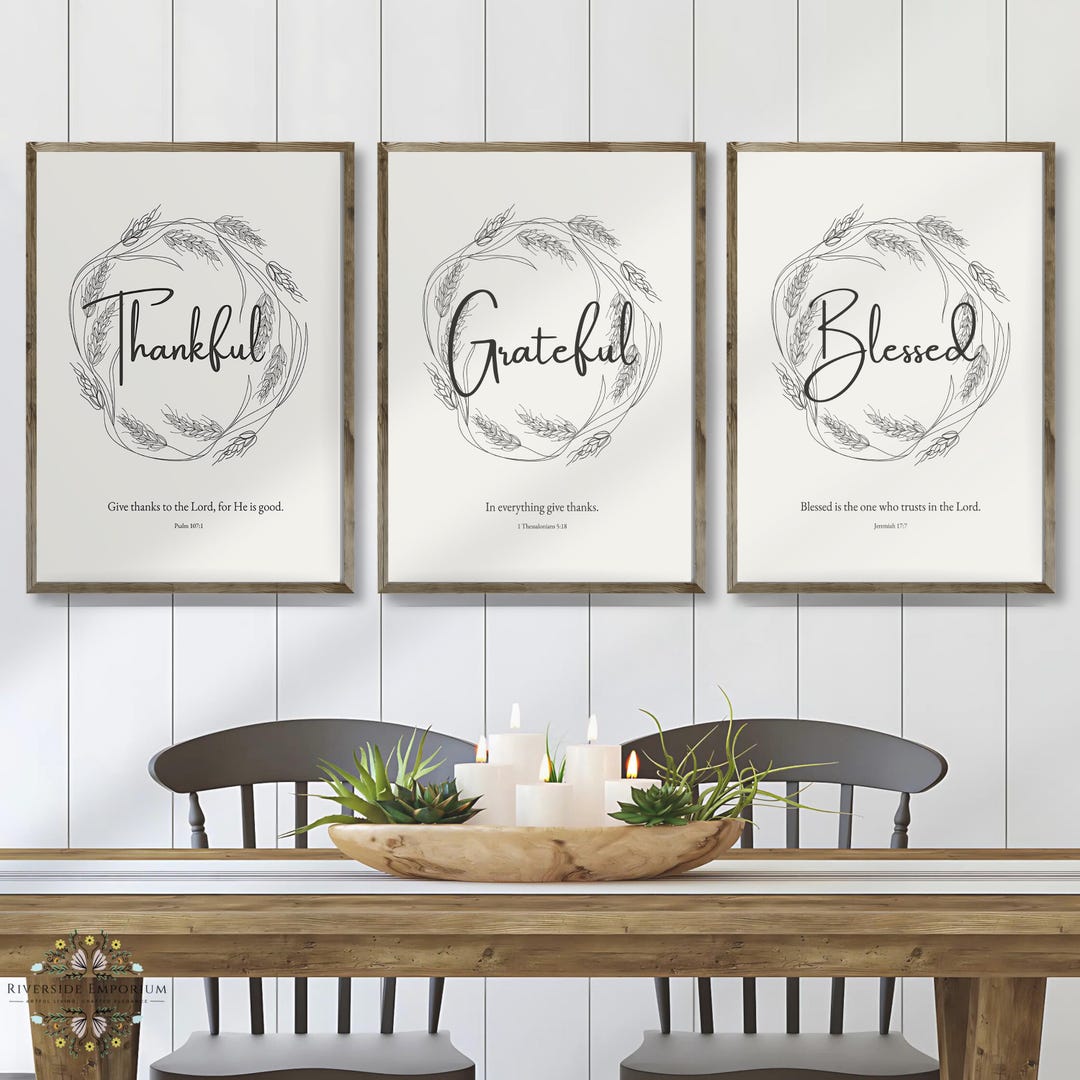 Biblical Wall Art, Christian Printable, Wall Art Set of 3, Thankful ...