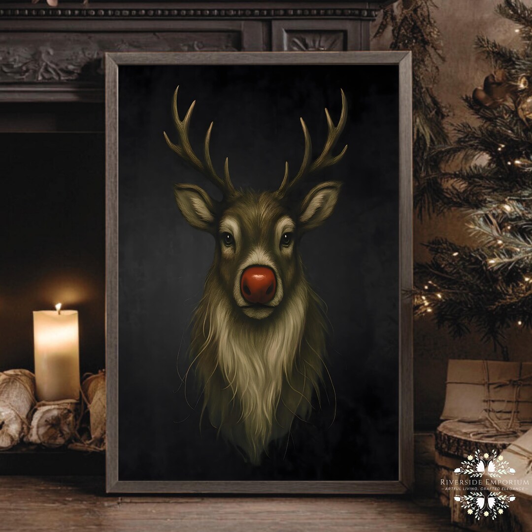 Moody Christmas Wall Art, Rudolph Print, Dark Christmas Art, Winter ...