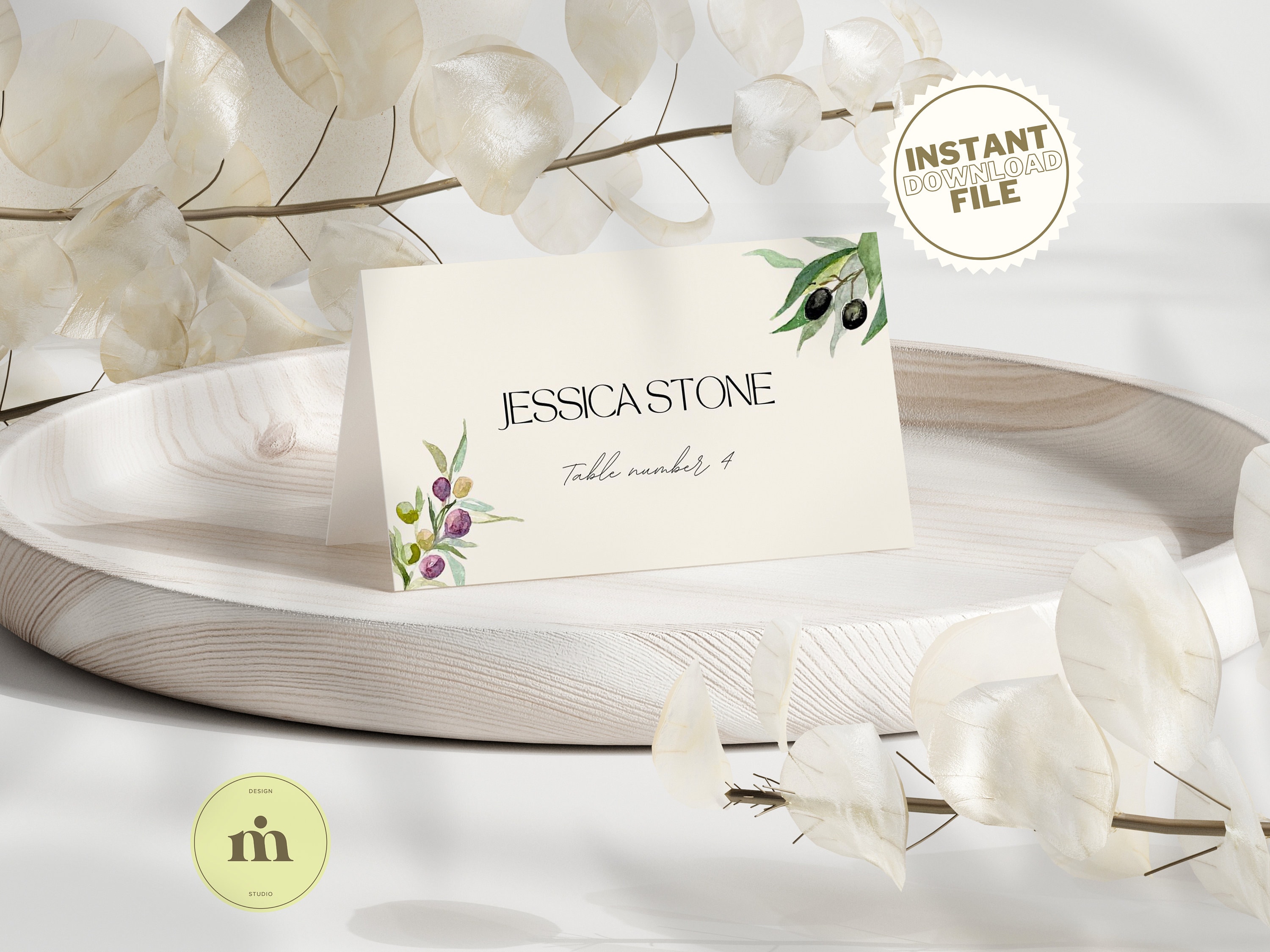 Vineyard TABLE PLACE CARDS Template, Hand Drawn Watercolor Table Cards ...
