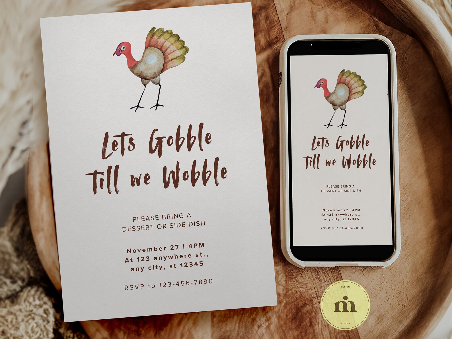 Thanksgiving Invitation - Editable Hand Painted Turkey Canva Template ...