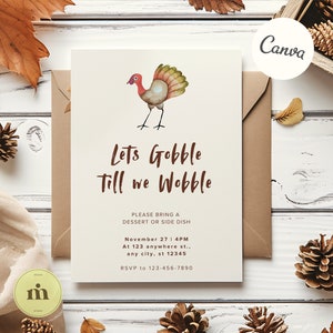 Thanksgiving Invitation - Editable Hand Painted Turkey Canva Template ...